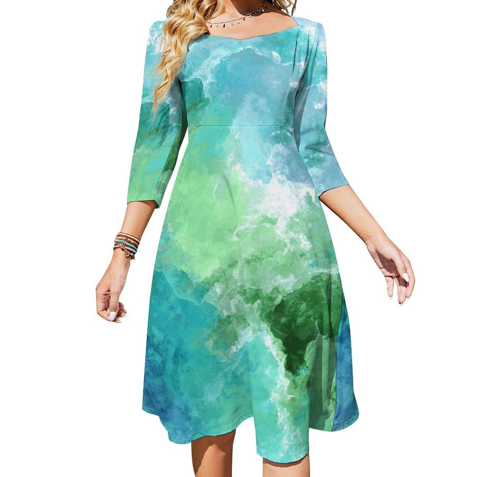 Abstract Watercolor Texture Womens Summer Dress Tie Back A Line Flare ...