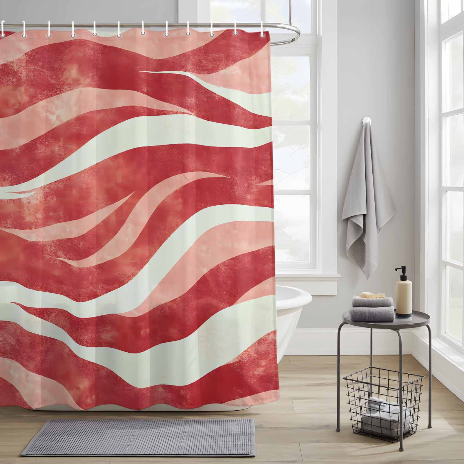 Abstract Watercolor Wave Texture Shower Curtain Set, Waterproof Shower ...