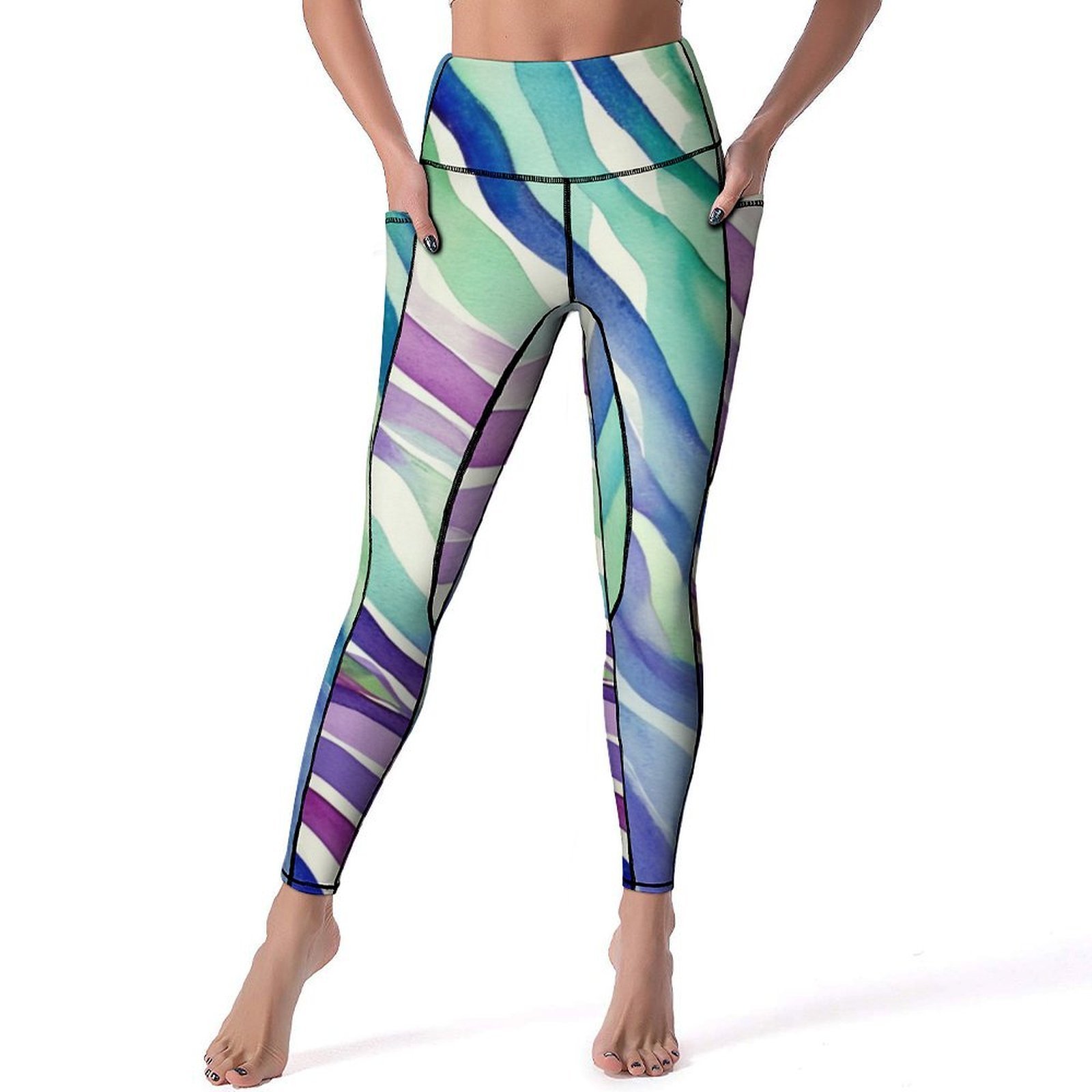 Abstract Watercolor Waves Leggings Gym Wear Gym Sportswear Woman Tight ...