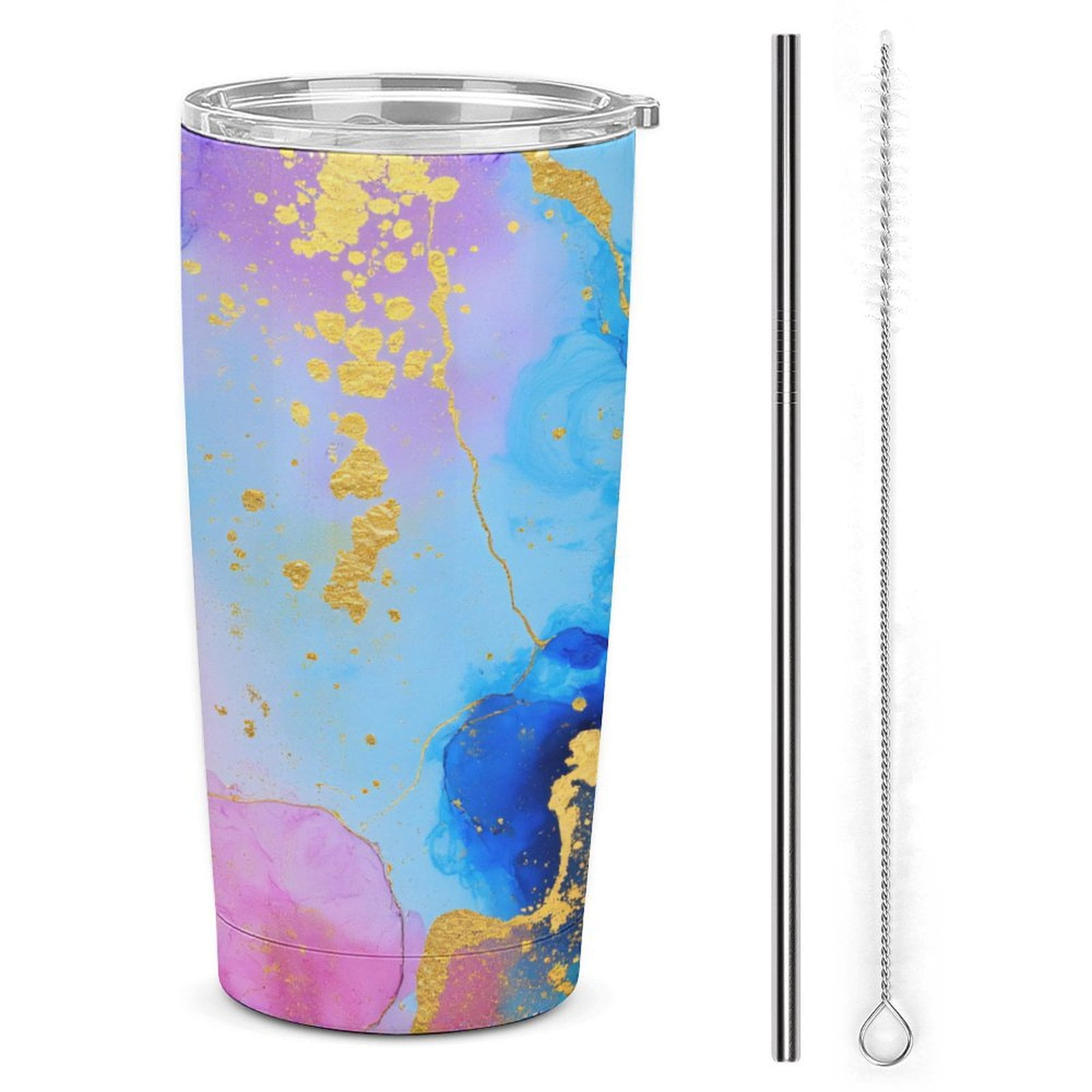 Abstract Watercolor with Gold Flecks Tumbler Print 20oz Stainless Steel ...