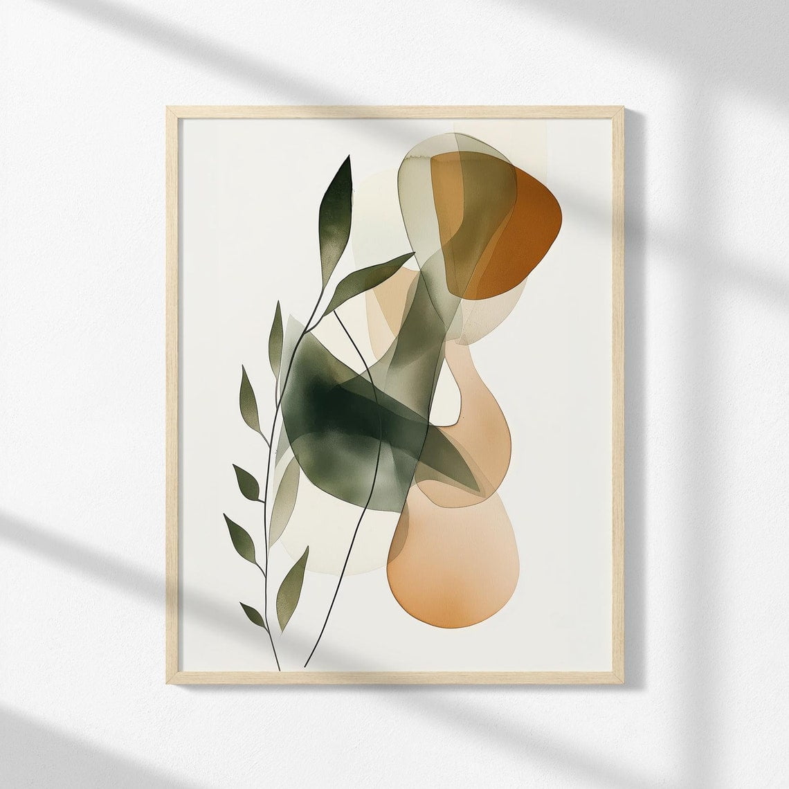 Abstract Watercolour Brush Stroke Painting, Shapes Lines Leaves Wall ...