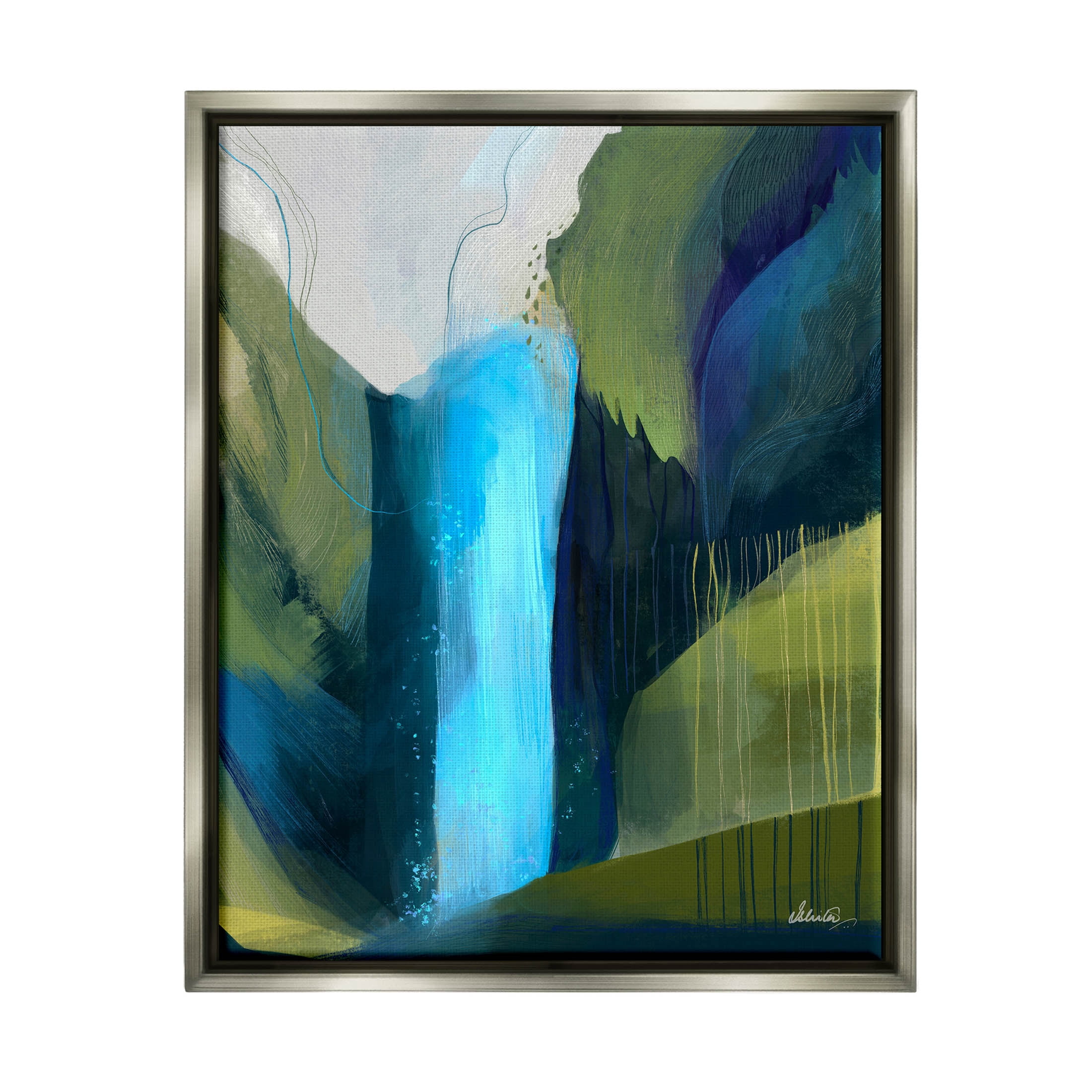 Abstract Waterfall Layered Landscape Abstract Graphic Art Luster Gray Framed Art Print Wall Art ...