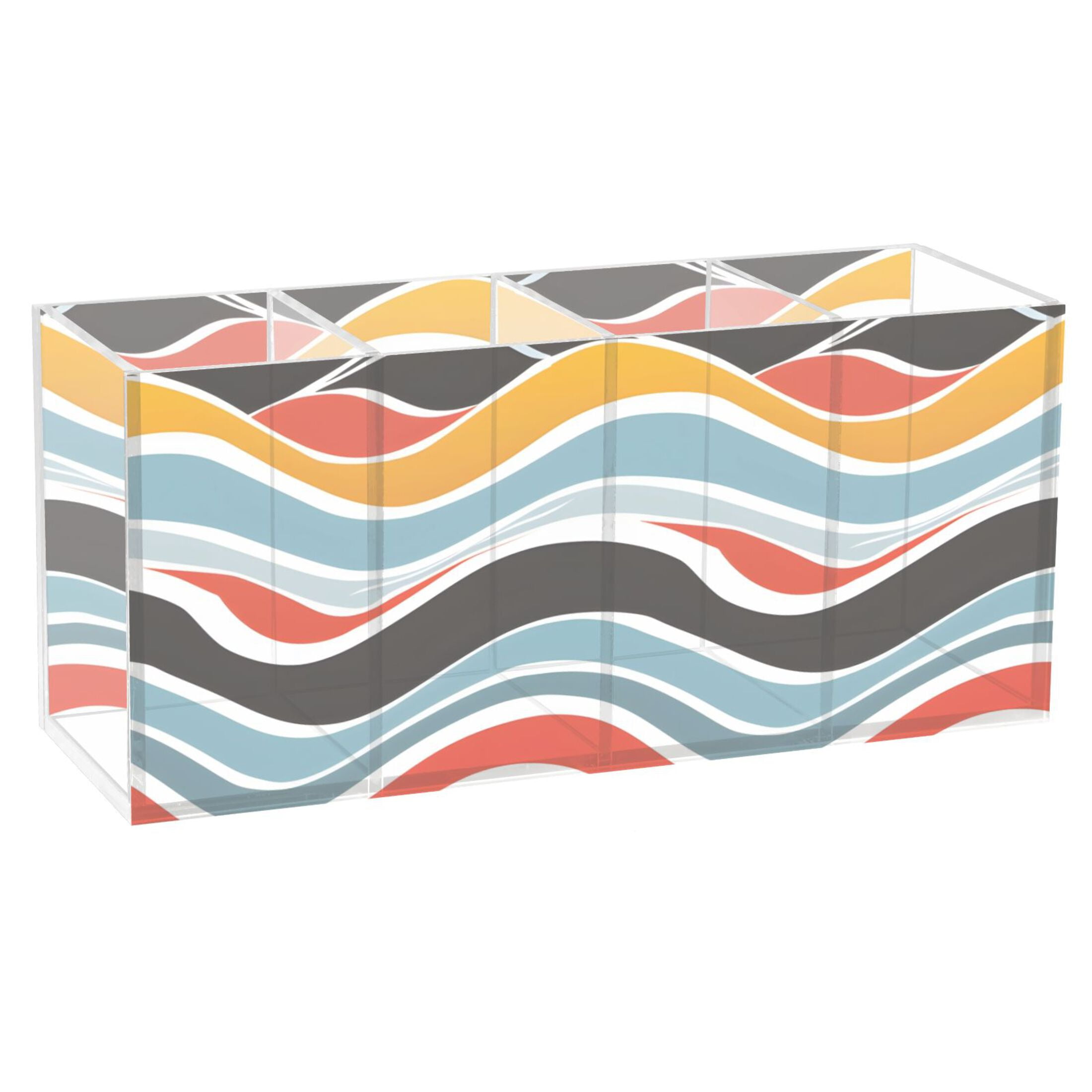 Abstract Wave Acrylic Pen Holder 4 Compartments Clear Pencil Organizer ...