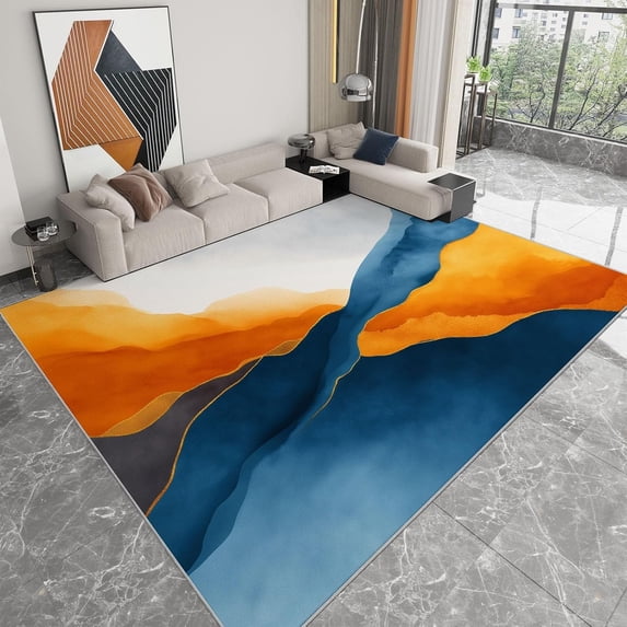 Abstract Wave Area Rugs, Watercolor Waves Mountains Carpet, Washable ...