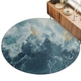 Abstract Wave Art Area Rugs 3.3' (Round) Blue Sea Ocean Oil Painting ...