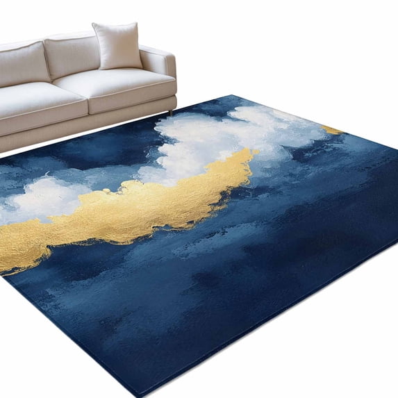 Abstract Wave Art Area Rugs 3x5ft Gold Cloud Blue Sky Oil Painting ...