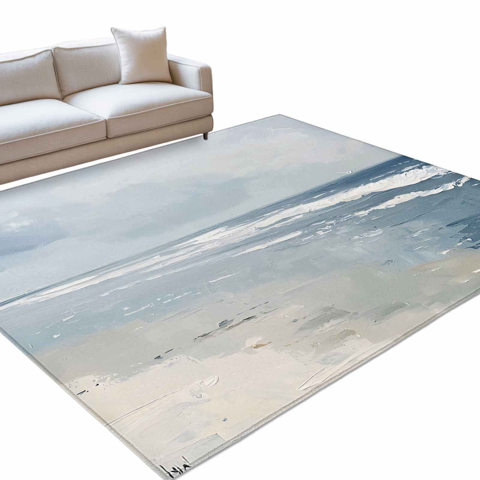 Abstract Wave Art Area Rugs 3x5ft Light Blue Seaside Oil Painting Style ...
