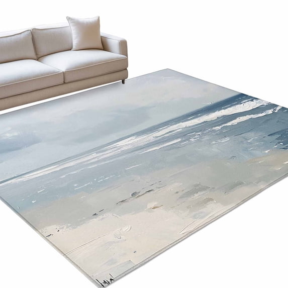 Abstract Wave Art Area Rugs 3x5ft Light Blue Seaside Oil Painting Style ...