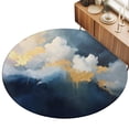 Abstract Wave Art Area Rugs 4' (Round) Blue Gold Clouds Ocean Oil ...