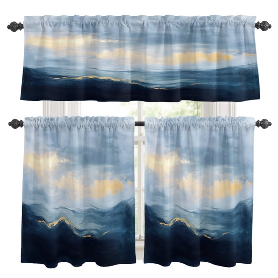 Abstract Wave Art Kitchen Curtains Valance and Tier Set Blue Yellow ...
