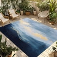 Abstract Wave Art Outdoor Rug, Blue Yellow Sunshine Oil Painting Style ...