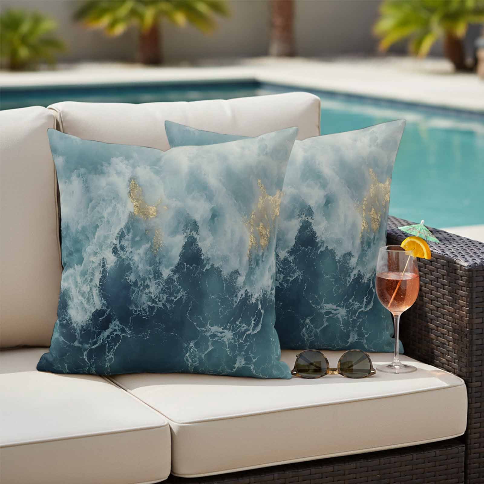 Abstract Wave Art Outdoor Waterproof Throw Pillow Covers Set of 2, 24 ...