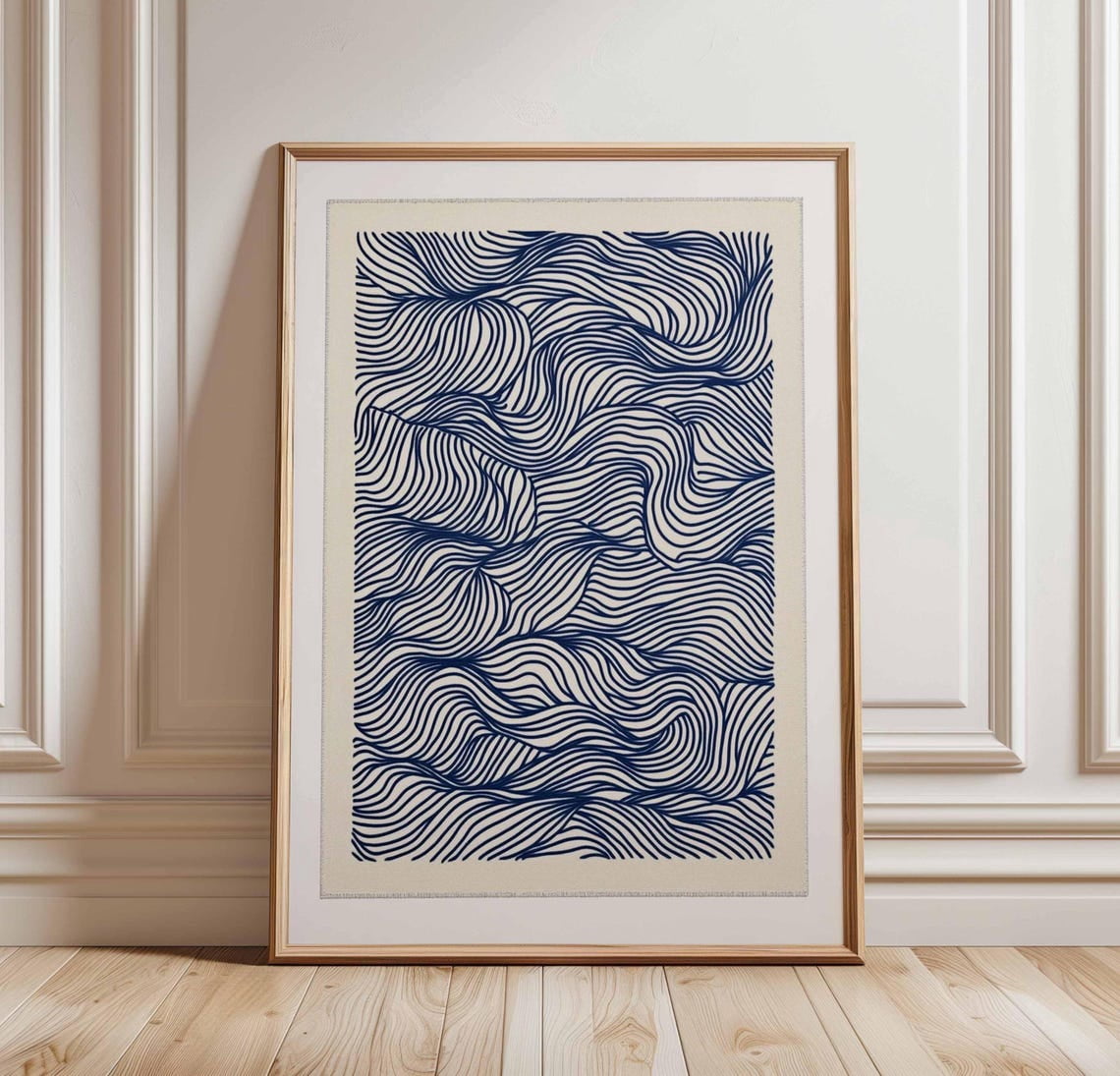 Abstract Wave Art Poster Blue Line Minimalist Ocean Waves Wall Art ...