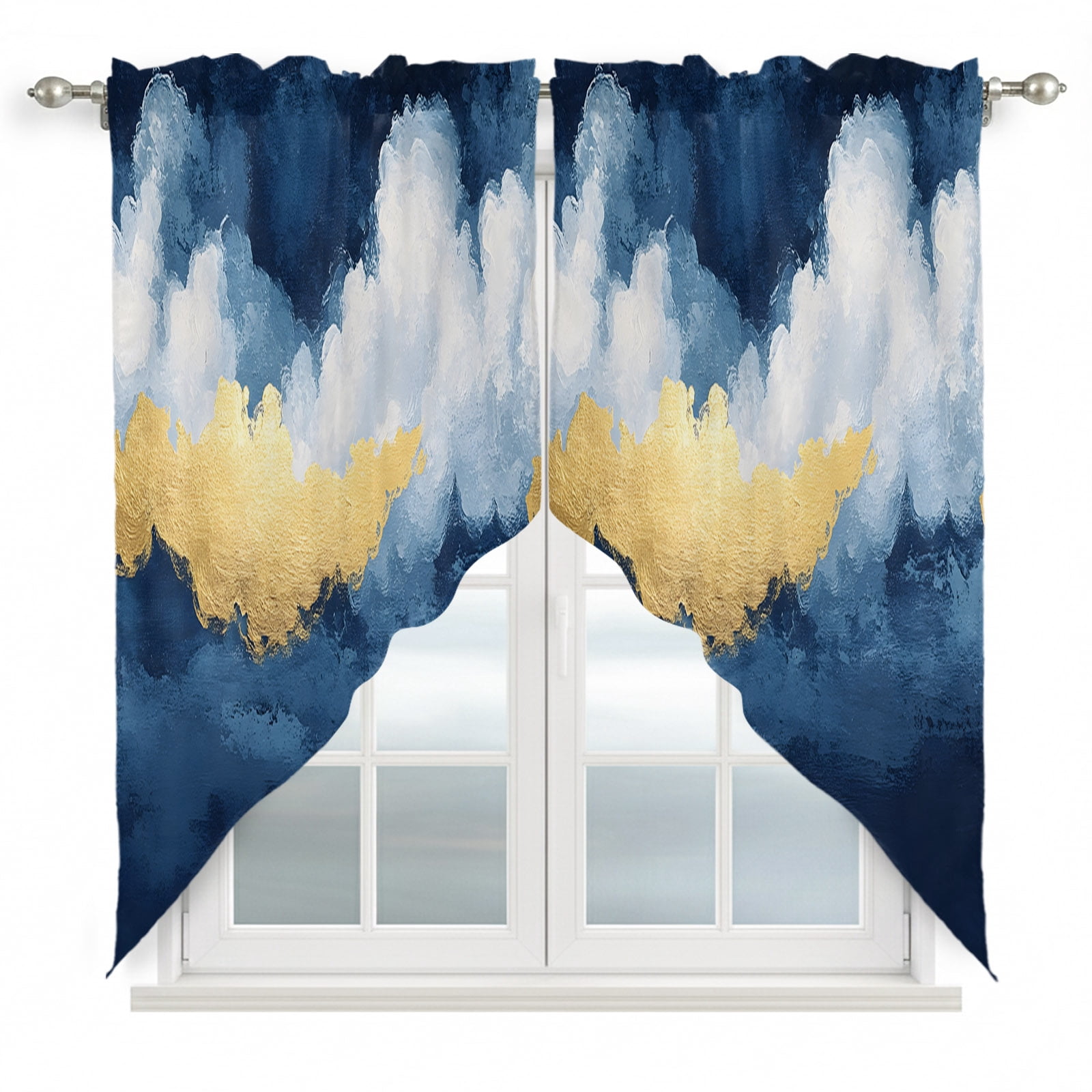 Abstract Wave Art Swag Curtain Valance for Window 2 Panels Gold Cloud ...