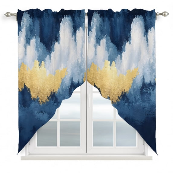 Abstract Wave Art Swag Curtain Valance for Window 2 Panels Gold Cloud ...