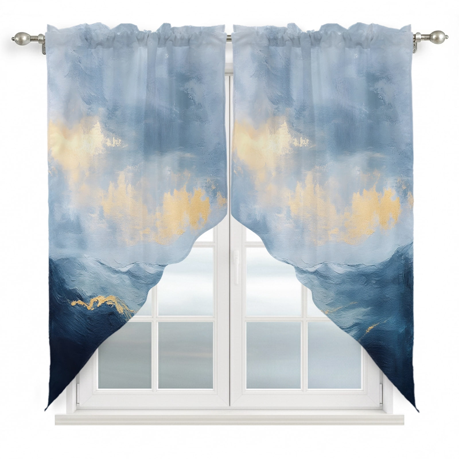 Abstract Wave Art Swag Valances for Windows 63 inches Long, Blue Yellow ...
