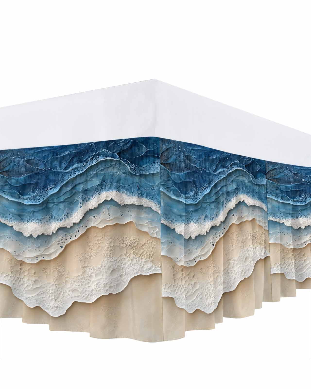 Abstract Wave Bed Skirt Texture Blue Beige Gradient Brach Modern Art ...