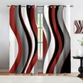 Abstract Wave Blackout Curtains, Modern Fashion Red Gray White Stripes ...
