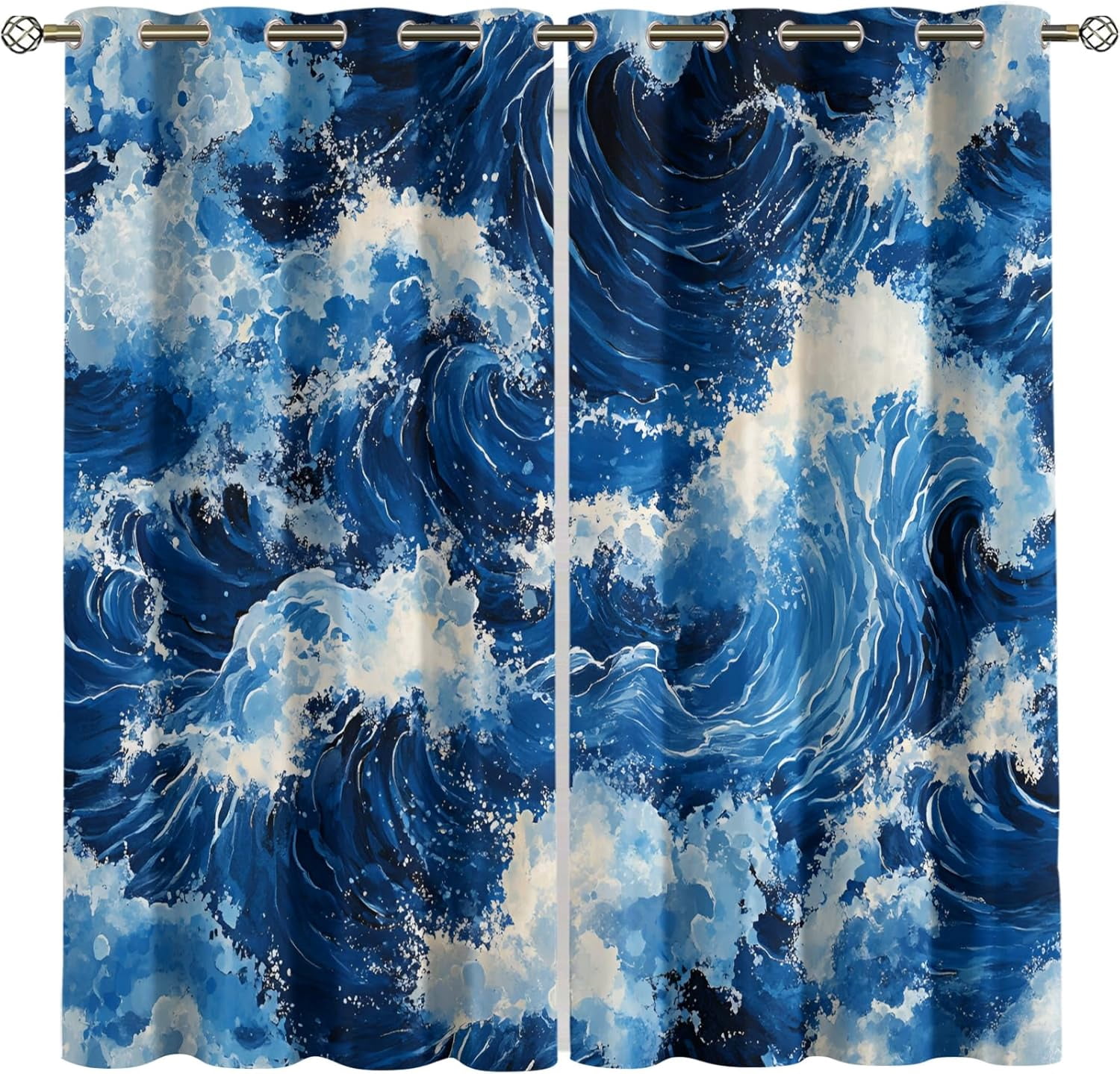 Abstract Wave Blackout Curtains, Watercolor Ocean Window Drapes for ...