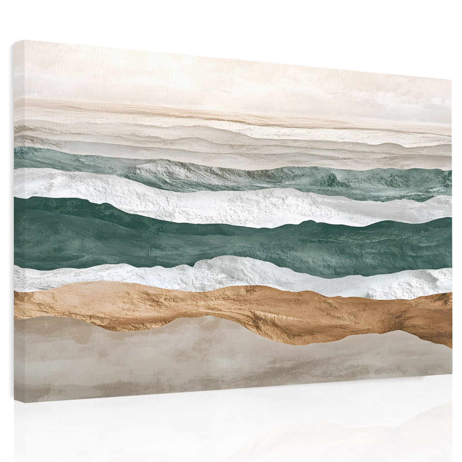 Abstract Wave Canvas Print Wall Art, Lines Green White Brown Ombre ...