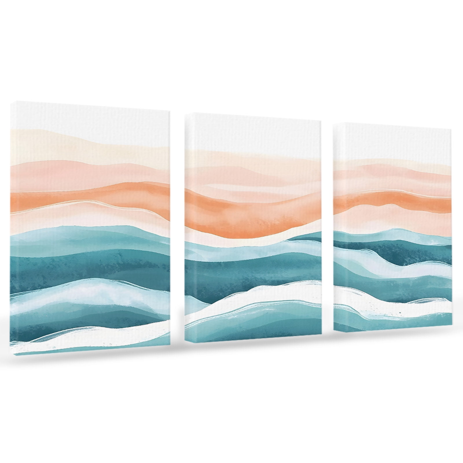 Abstract Wave Canvas Wall Art 3 Panels, Watercolor Blue Modern Art ...