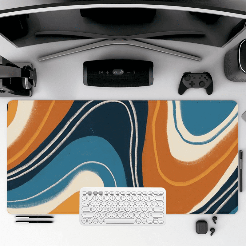 Abstract Wave Design Rubber Mouse Pad 35.4 x 15.8 inches - Retro Style ...