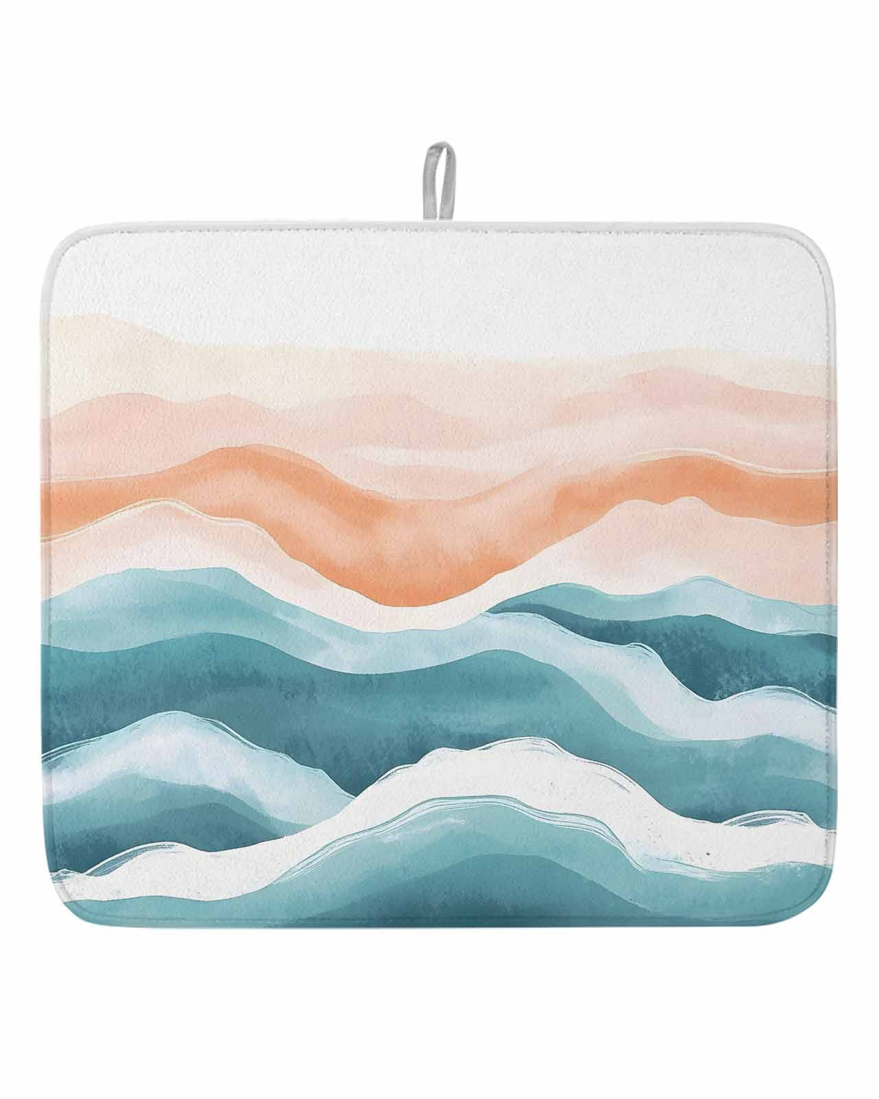 Abstract Wave Dish Drying Mat 16x18 inch Watercolor Blue Modern Art ...