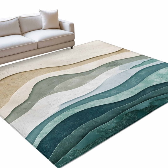 Abstract Wave Effect Area Rugs 5x8ft Watercolor Blue Stripes Floor Rug ...
