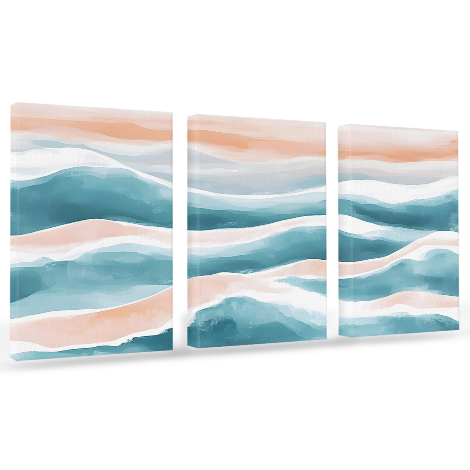 Abstract Wave Effect Canvas Wall Art 3 Panels, Blue Watercolor Modern ...