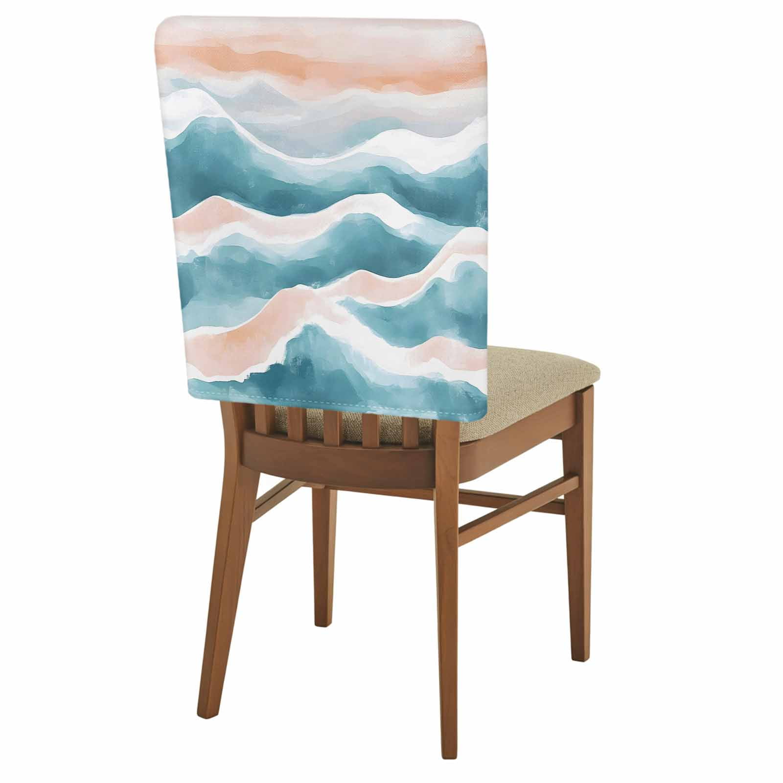Abstract Wave Effect Chair Back Covers Set of 1, Blue Watercolor Modern ...