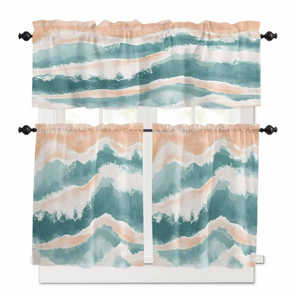 Abstract Wave Effect Kitchen Curtains Valances and Tiers Set of 3, 36 ...