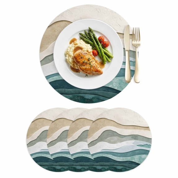 Abstract Wave Effect Leather Placemats Set of 4, 12 Inch, Watercolor ...