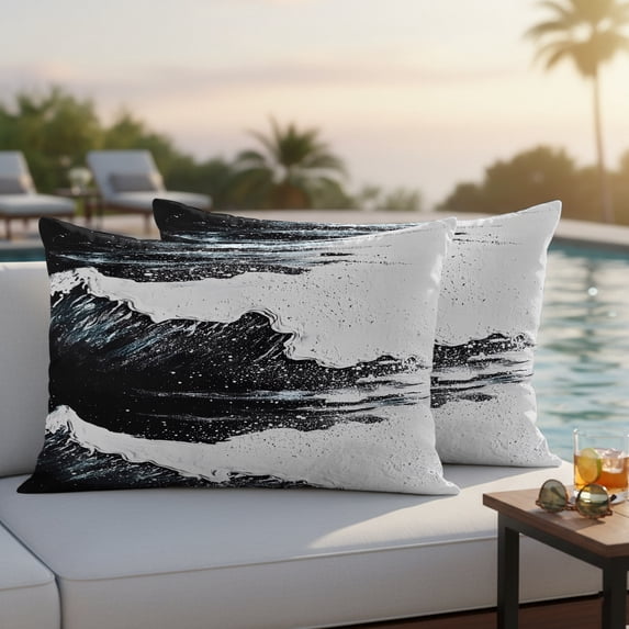 Abstract Wave Effect Outdoor Throw Pillow Covers Set of 2, Retro Black ...