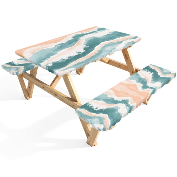 Abstract Wave Effect Picnic Table Cover with Bench Covers Watercolor ...