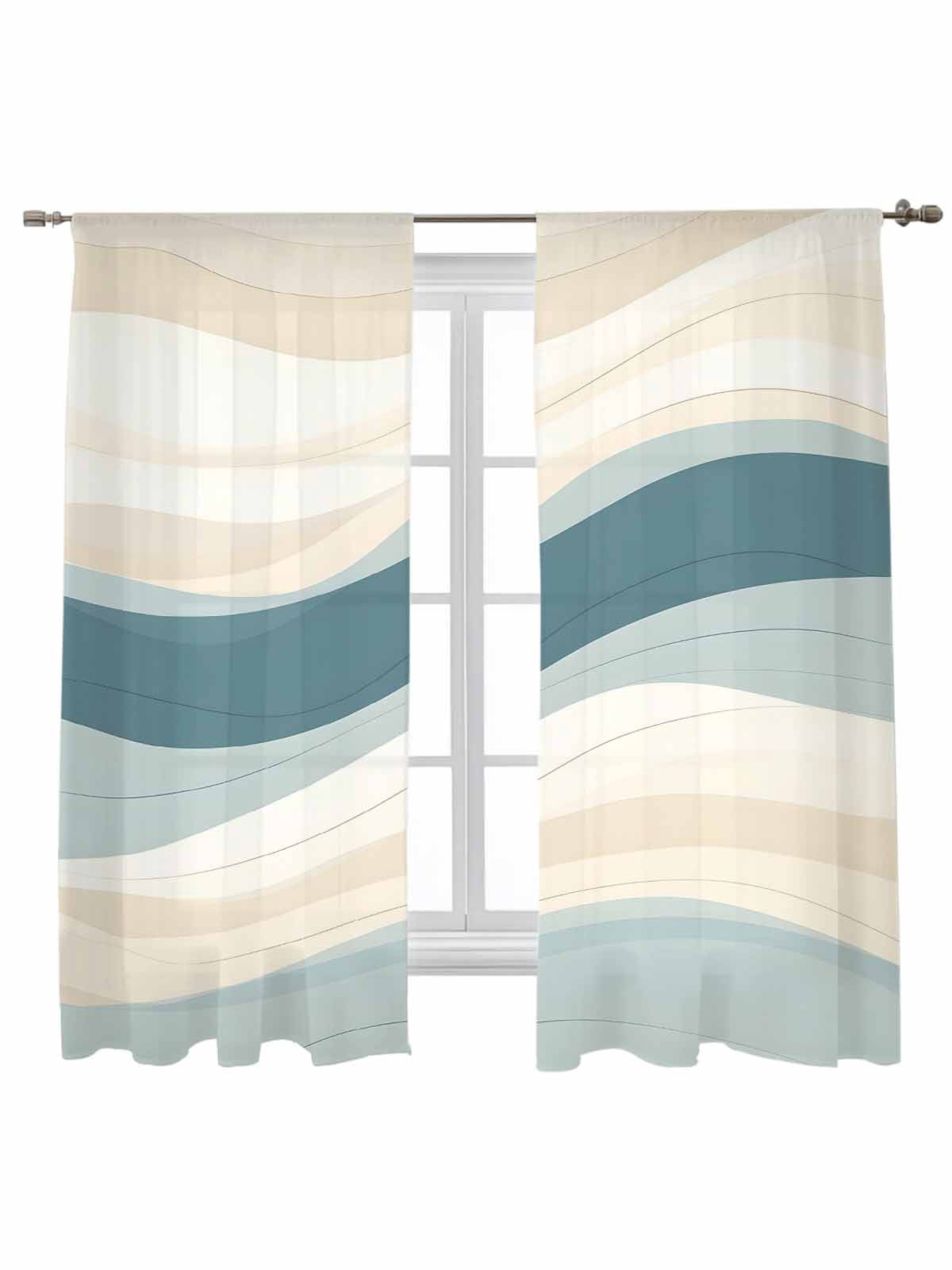 Abstract Wave Effect Sheer Curtains 72 inches Long 2 Panels Set ...
