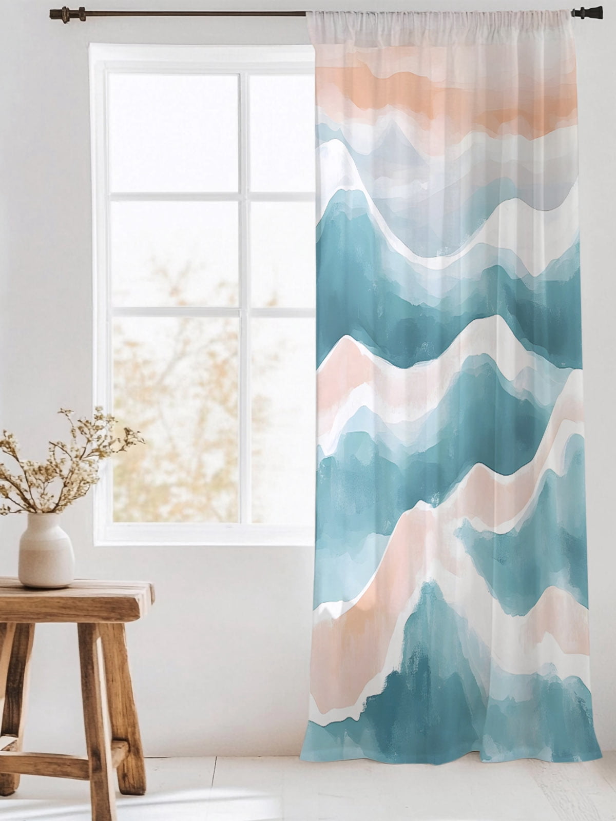 Abstract Wave Effect Sheer Curtains 84 Inch Long 1 Panel Blue ...