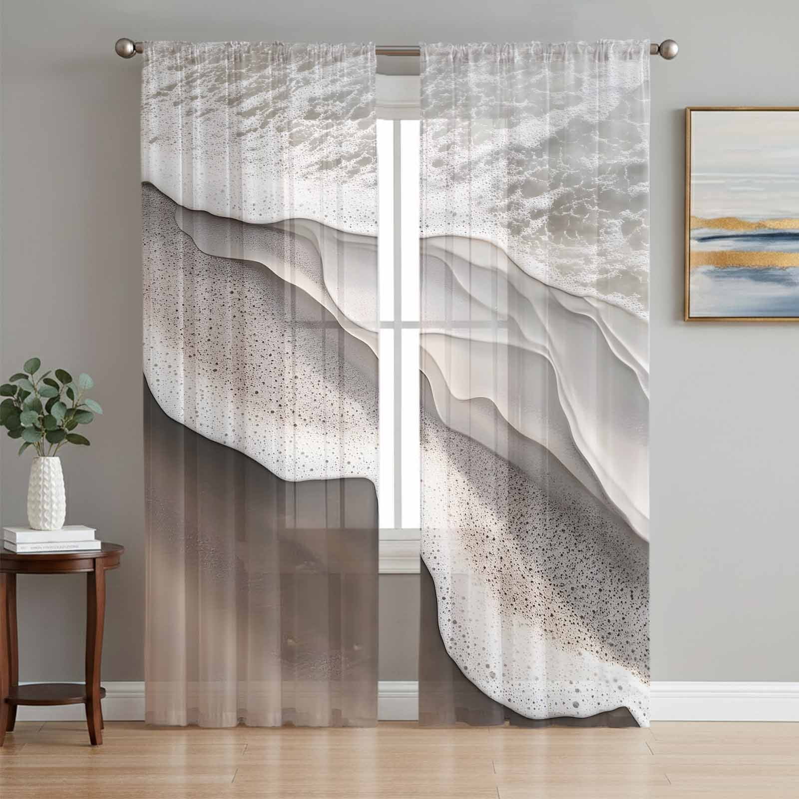 Abstract Wave Effect Sheer Curtains for Living Room Bedroom, Gary Brown ...