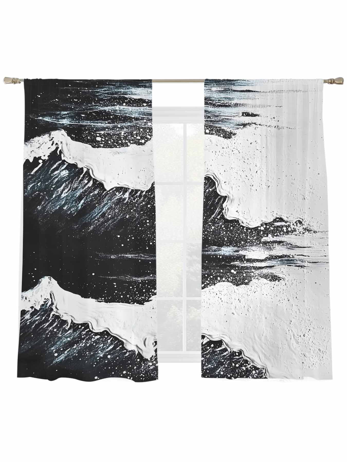 Abstract Wave Effect Sheer Curtains for Living Room Bedroom, Light ...