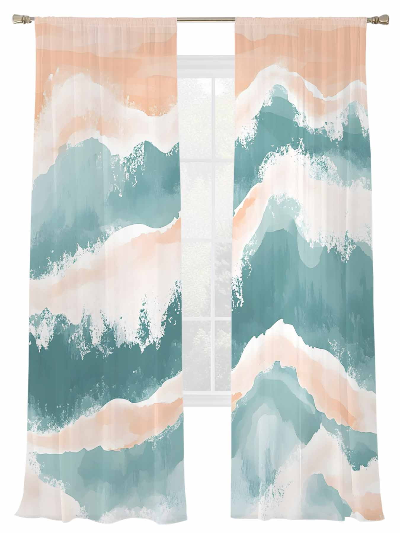 Abstract Wave Effect Sheer Curtains for Living Room Bedroom, Light ...