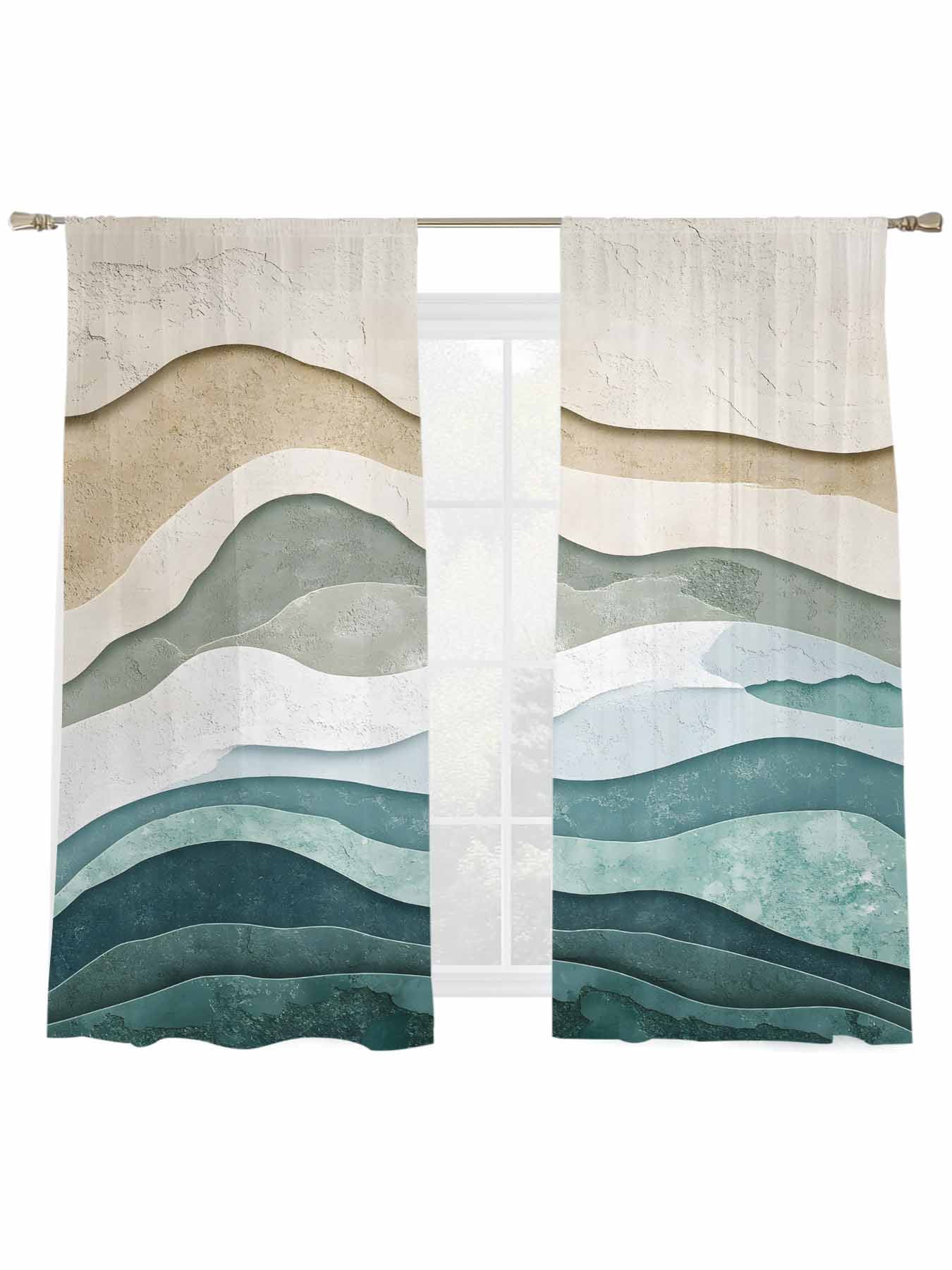 Abstract Wave Effect Sheer Curtains for Living Room Bedroom, Light ...