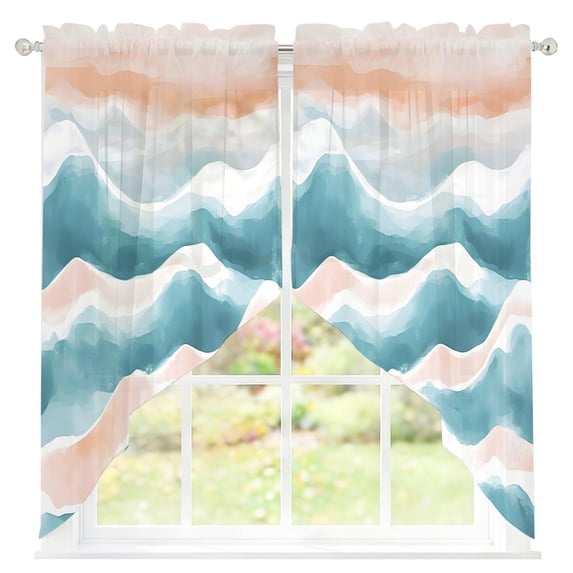 Abstract Wave Effect Sheer Curtains Swag Valances for Windows Blue ...