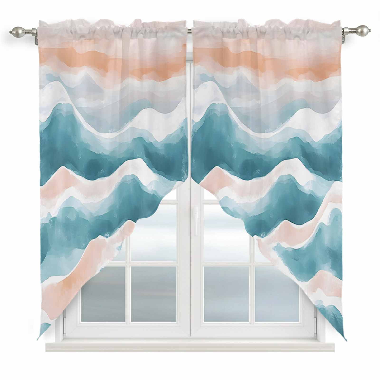 Abstract Wave Effect Swag Valances for Windows 36 inches Long, Blue ...