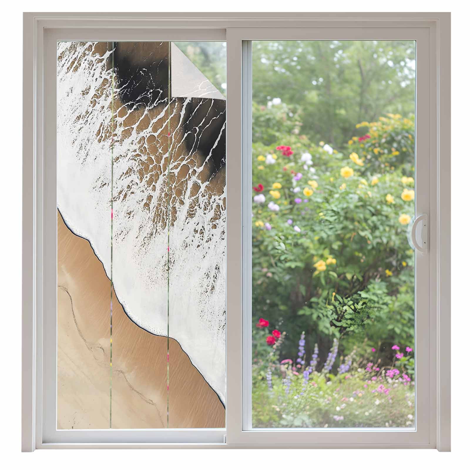 Abstract Wave Effect Window Privacy Film, Brown Gradient Beach Frosted ...