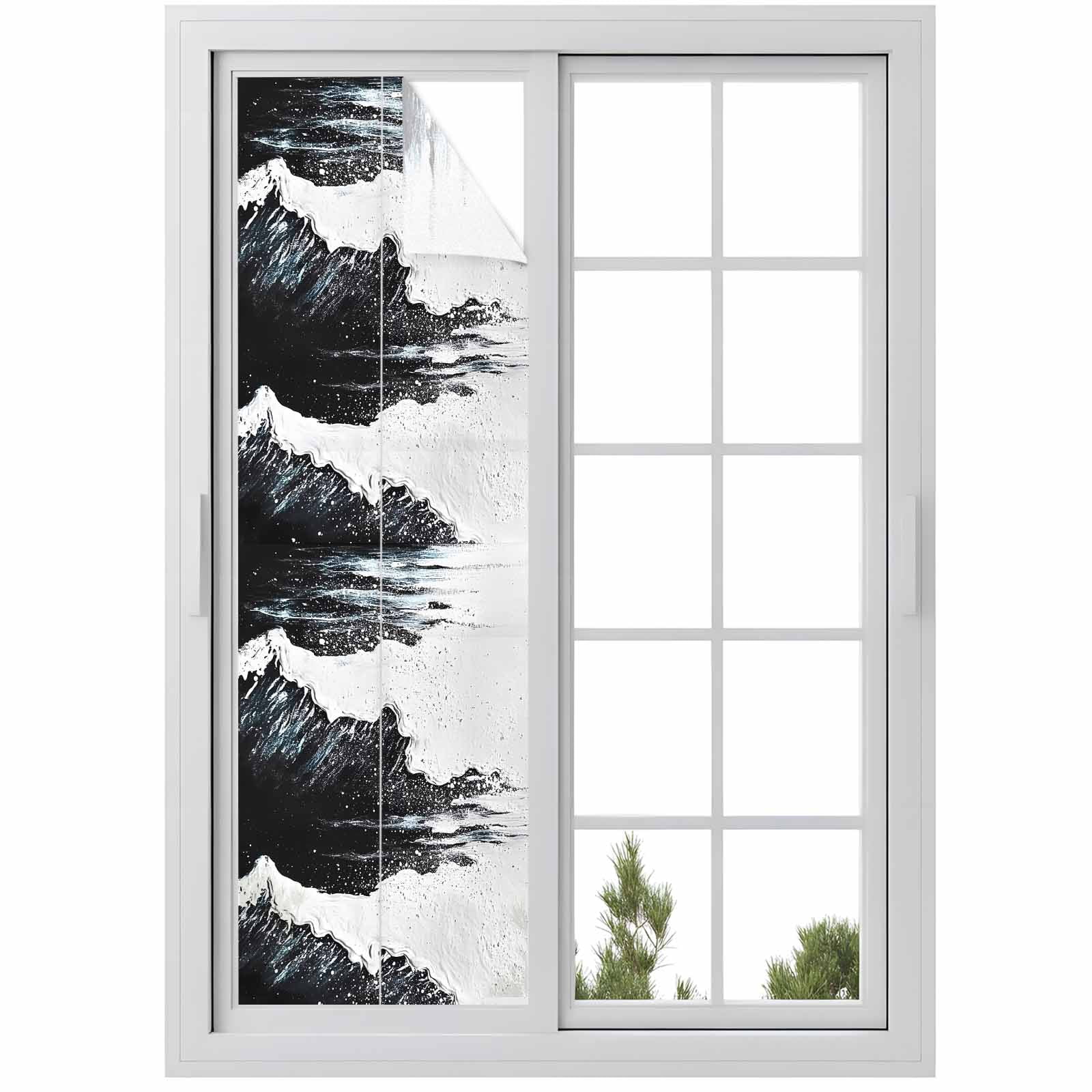 Abstract Wave Effect Window Privacy Film, Retro Black White Beach ...