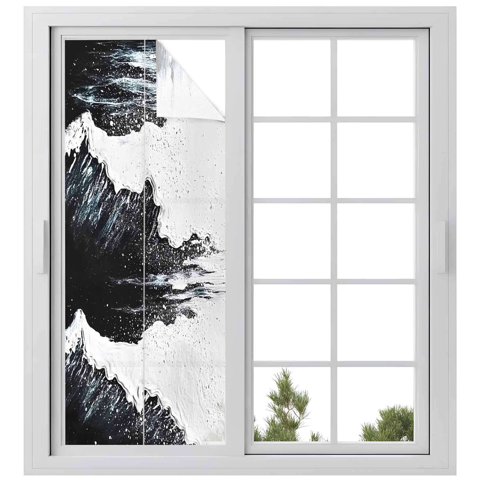 Abstract Wave Effect Window Privacy Film, Retro Black White Beach ...