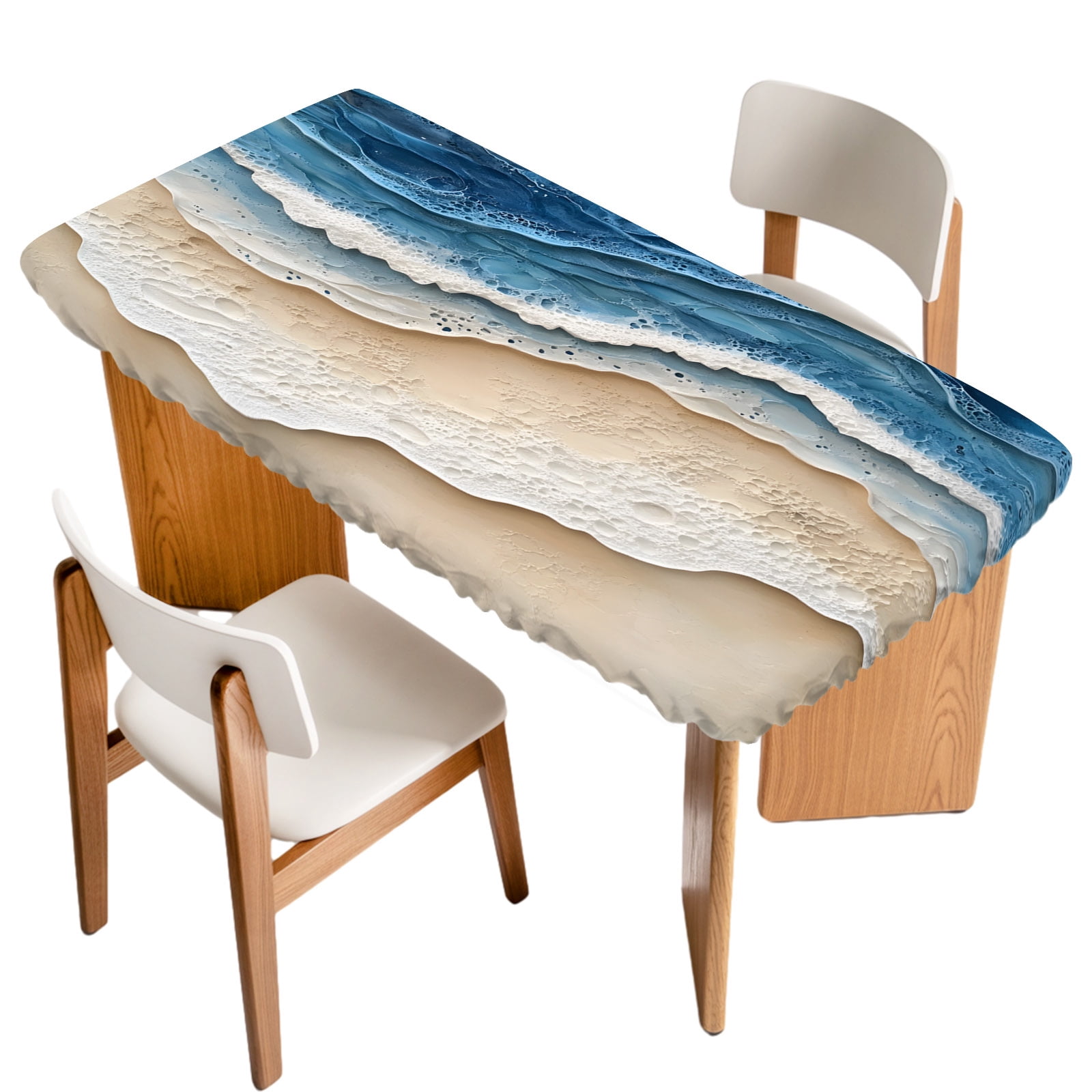Abstract Wave Fitted Rectangle Tablecloth 24" x 50" Texture Blue Beige ...