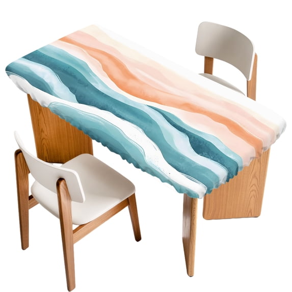 Abstract Wave Fitted Rectangle Tablecloth 32" x 72" Watercolor Blue ...