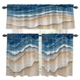 Abstract Wave Kitchen Curtains Set for Windows, Texture Blue Beige ...