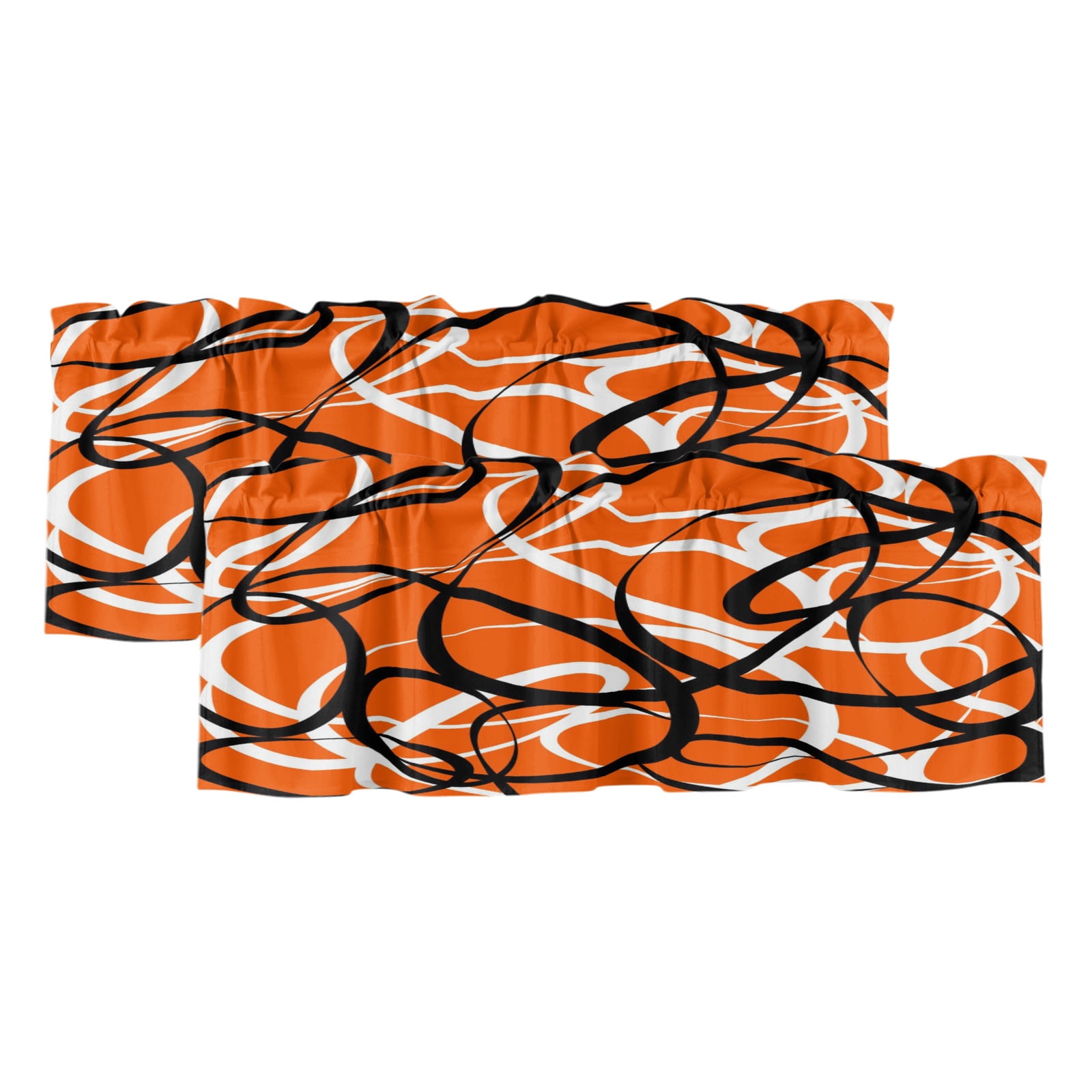 Abstract Wave Line 2 Panels Kitchen Valance, Black White Orange ...