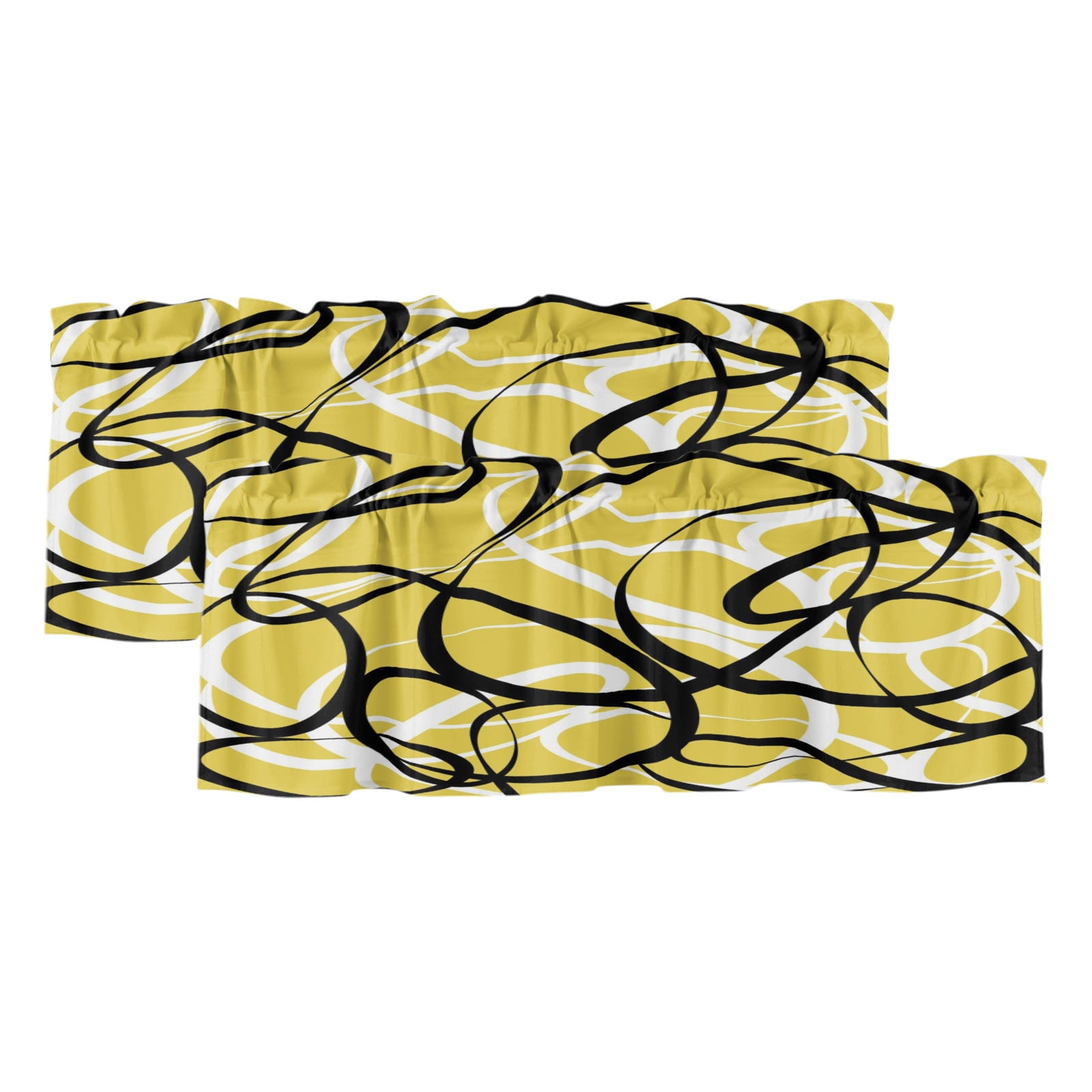 Abstract Wave Line 2 Panels Kitchen Valance, Black White Yellow ...